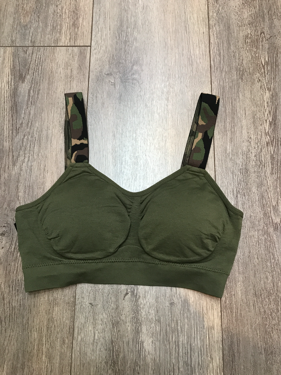OLIVE GREEN CAMO BRA (attached to olive bra) – Bedazzled Boutique
